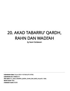 Akad Tabarru’ Qardh, Rahn dan Wadi’ah: Teori dan aplikasinya pada ...